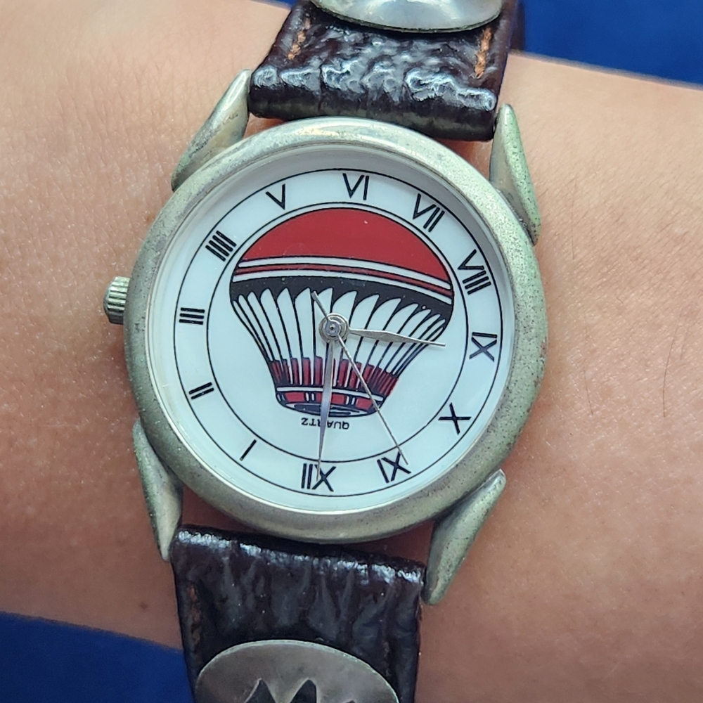 Vintage 80s Hot Air Balloon Western Leather Watch - Gem